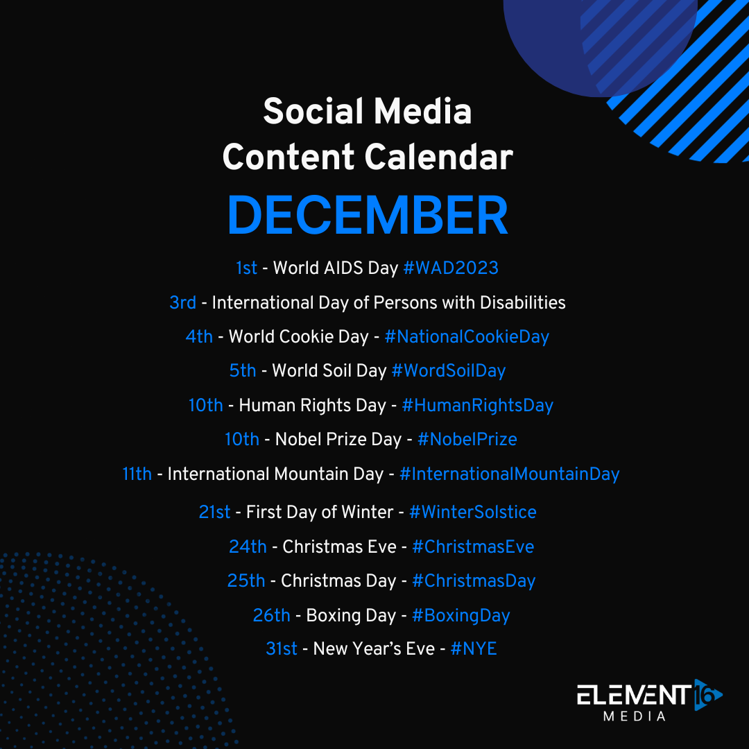 December 2023 - Social Media Content Calendar - Element16 Media